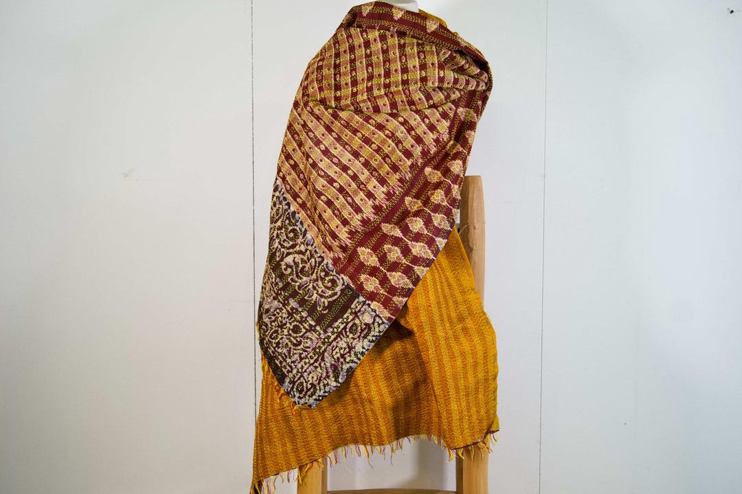 Indian Tribal Kantha Silk Shawl - Etsy
