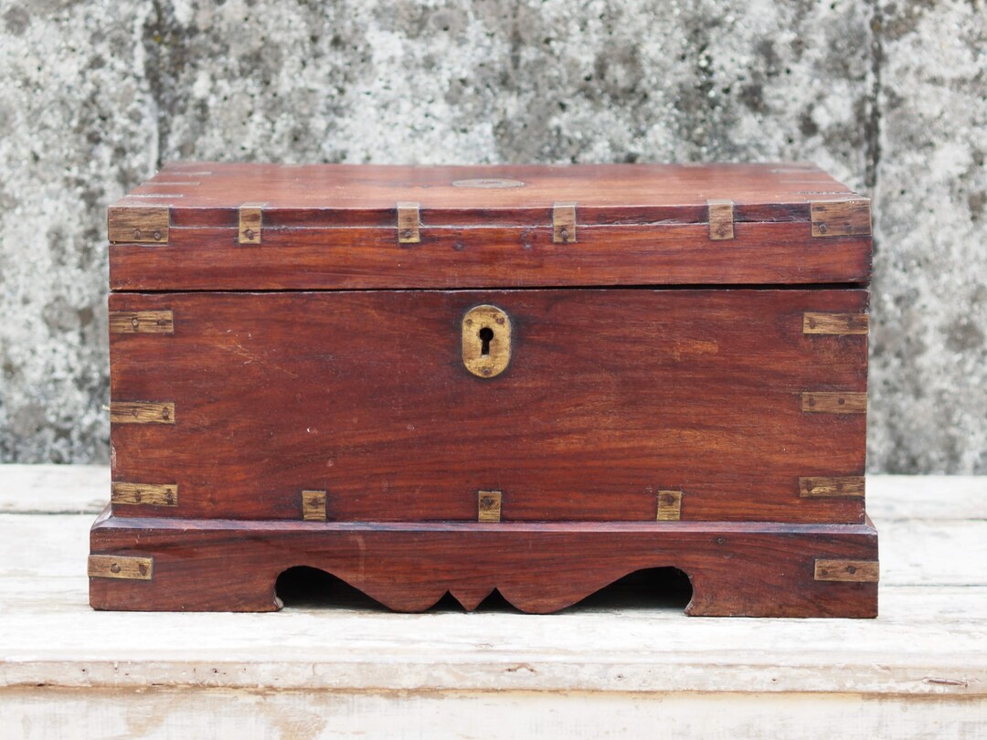 Colonial Trunk, Antique Colonial Jewelry Box in Teak Wood, Antique ...