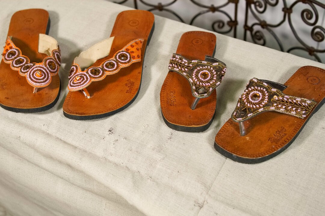 Indian Leather Flip Flops Embroidered With Glitter and Beads - Etsy