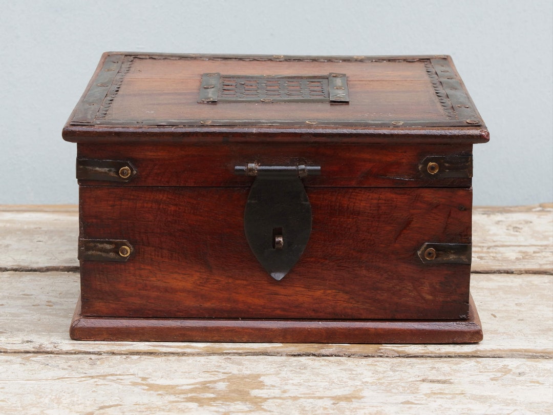 Indian Box in Teak Wood and Metal Code BOX87 - Etsy