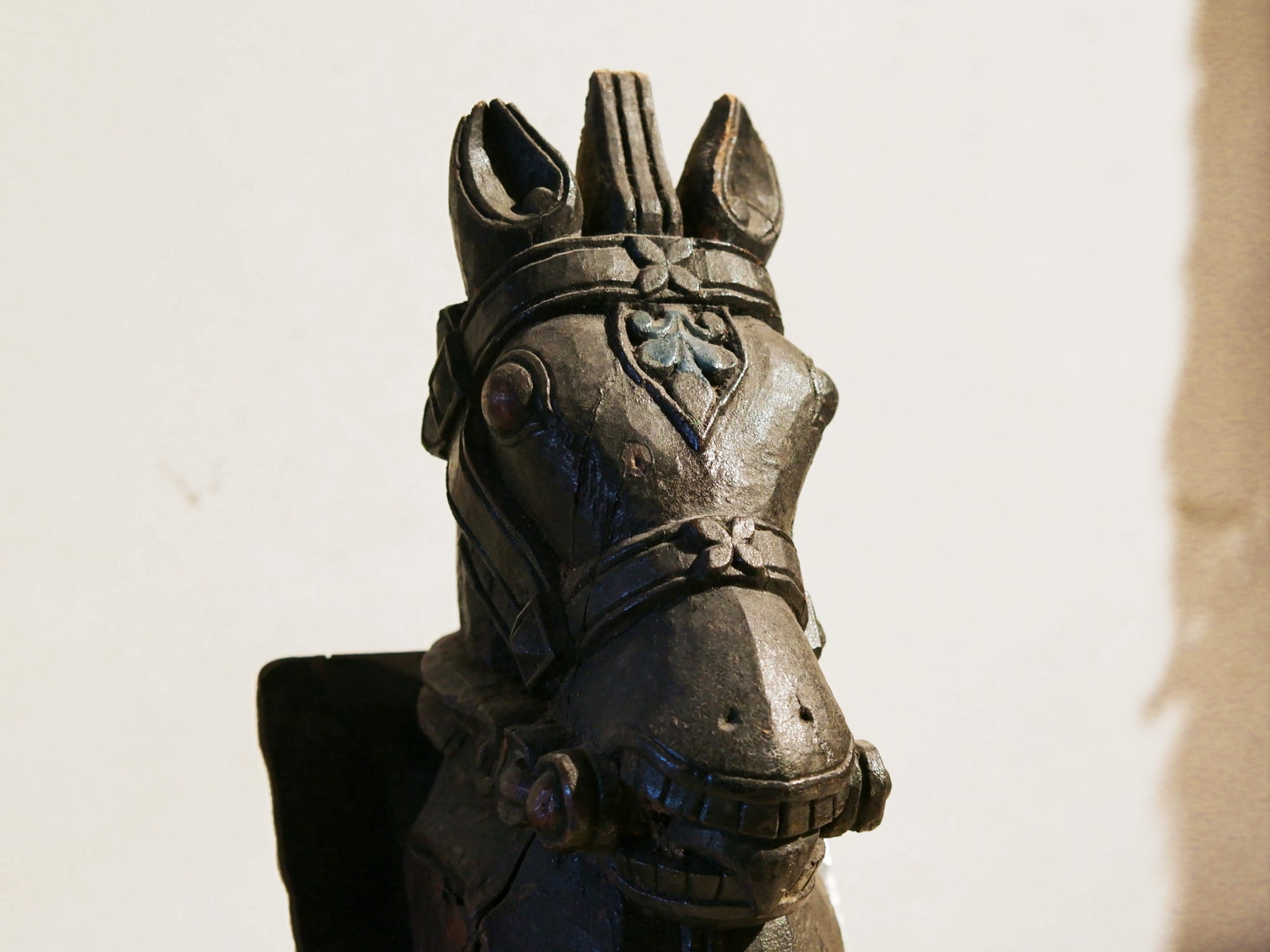 Ancient Hindu Indian Statue Depicting a Horse Engraved in Natural Teak ...
