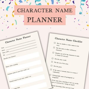 Character Name Planner, Printable and Digital Writer Worksheet - Etsy