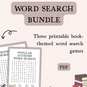 Word Search Bundle for Bookworms, Printable Word Games, Book Club ...