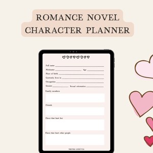 Character Planner for Romance Novels, Interactive and Printable ...