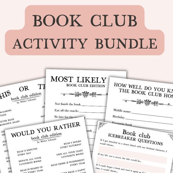 Printable Game Bundle for Book Clubs, Bookworm Party Games, Book Club ...
