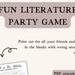 Funny Book Club Game, Printable Literature Party Game, Fill in the ...