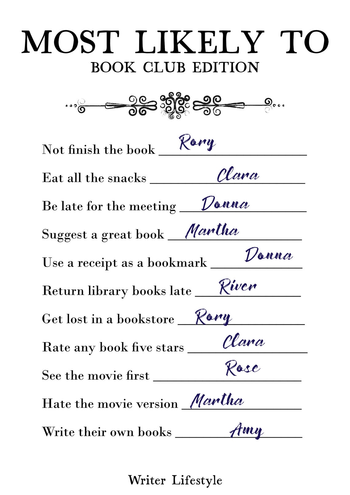 Book Club Game Printable most Likely To, Fun Party Games for Adults ...