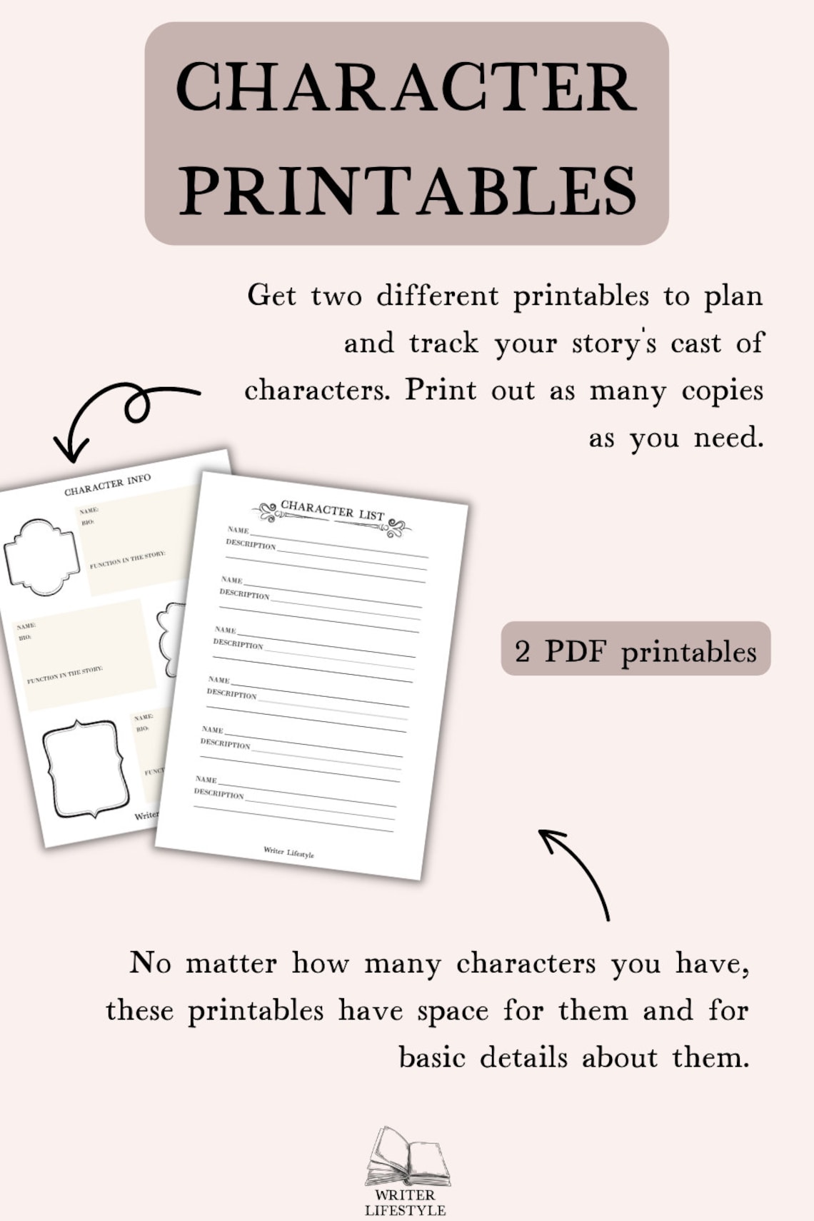 Character Printables for Writers, Character List and Bio Worksheets for ...