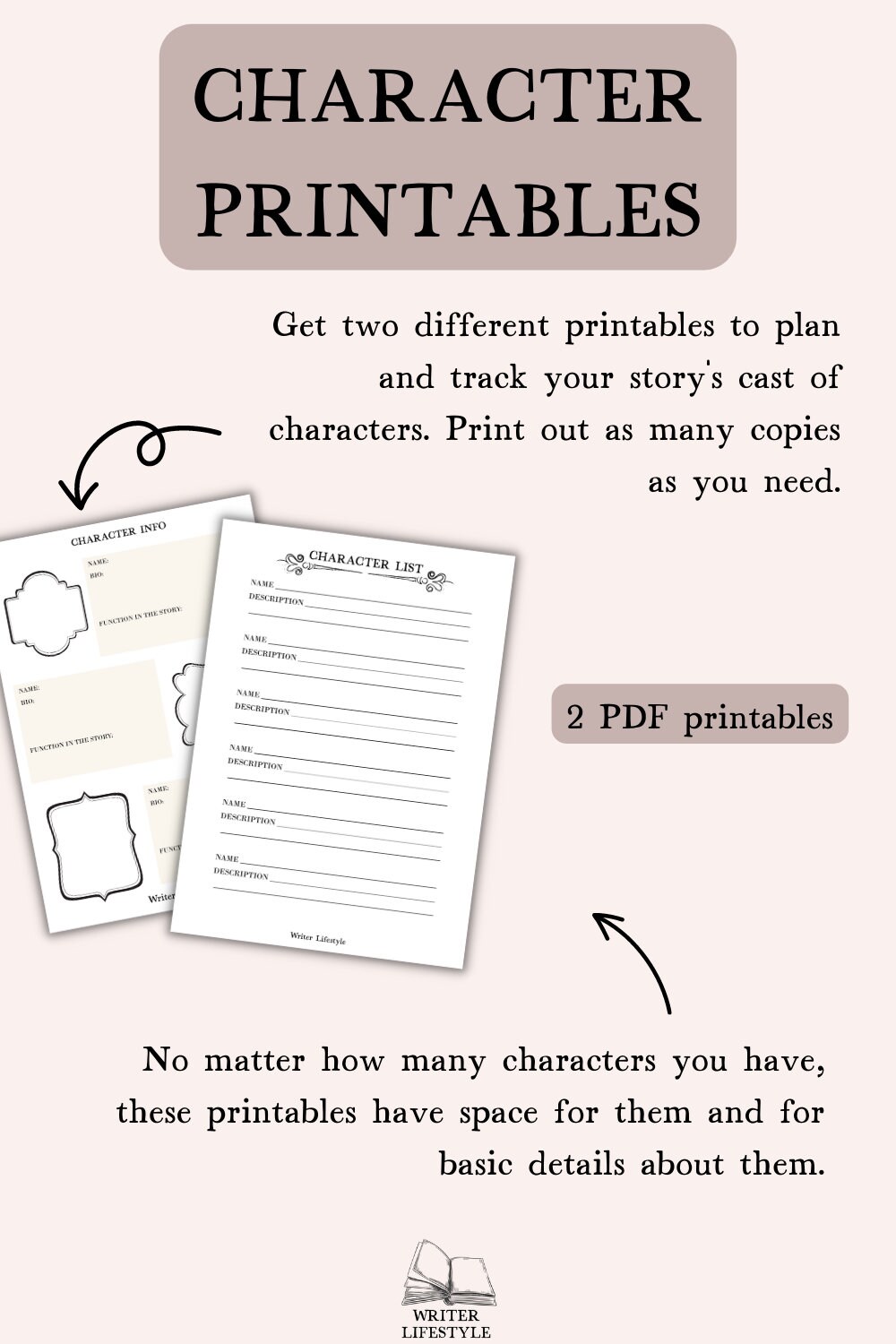 Character Printables for Writers, Character List and Bio Worksheets for ...