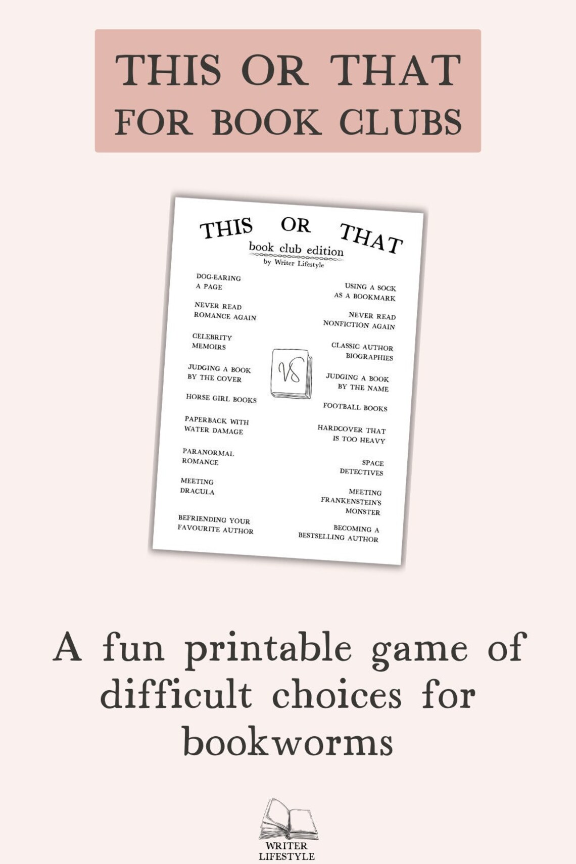 This or That Printable Book Club Game, Reader Party Games for Book ...