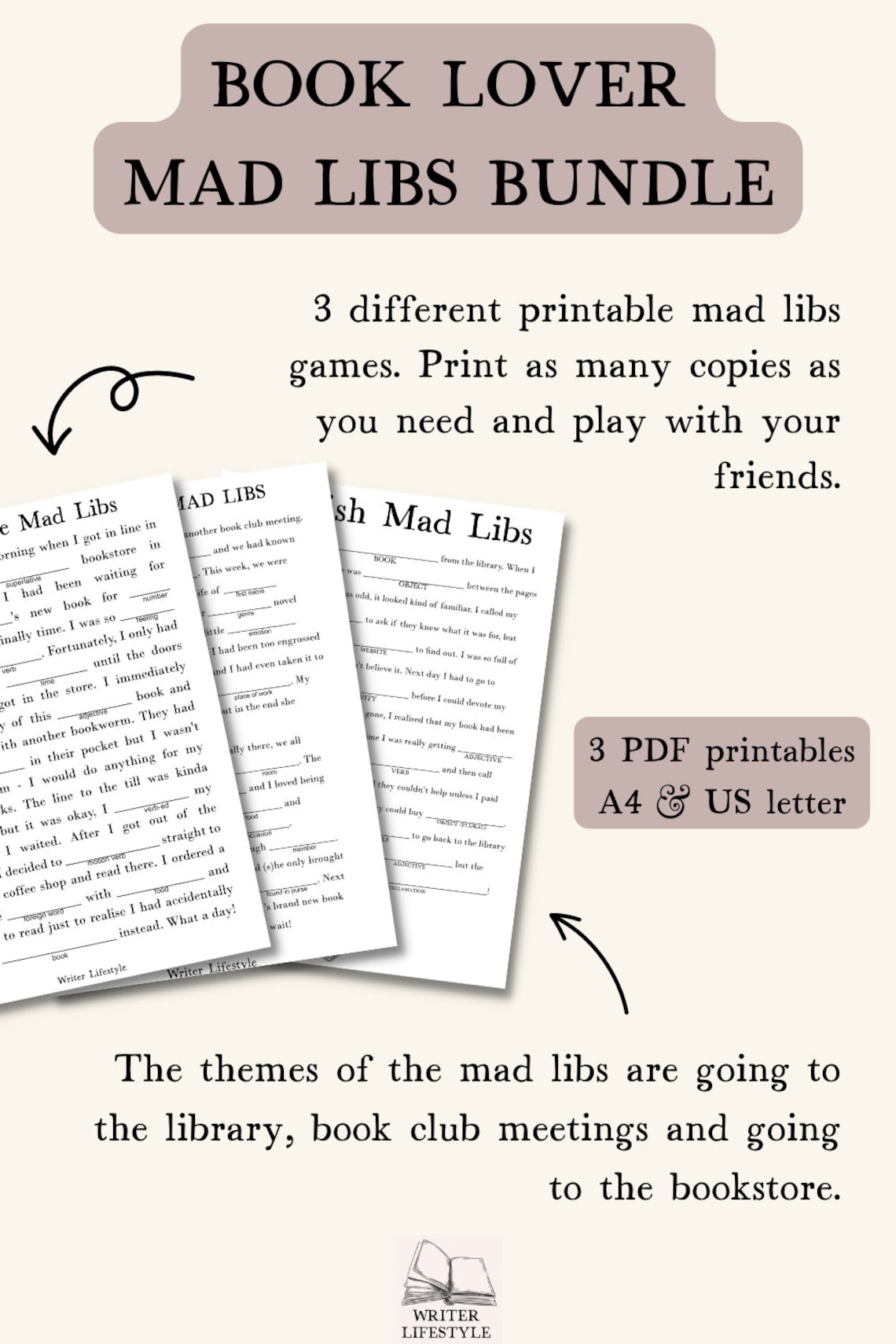 Printable Mad Libs Bundle for Bookworms, Book Club Game, Funny Party ...