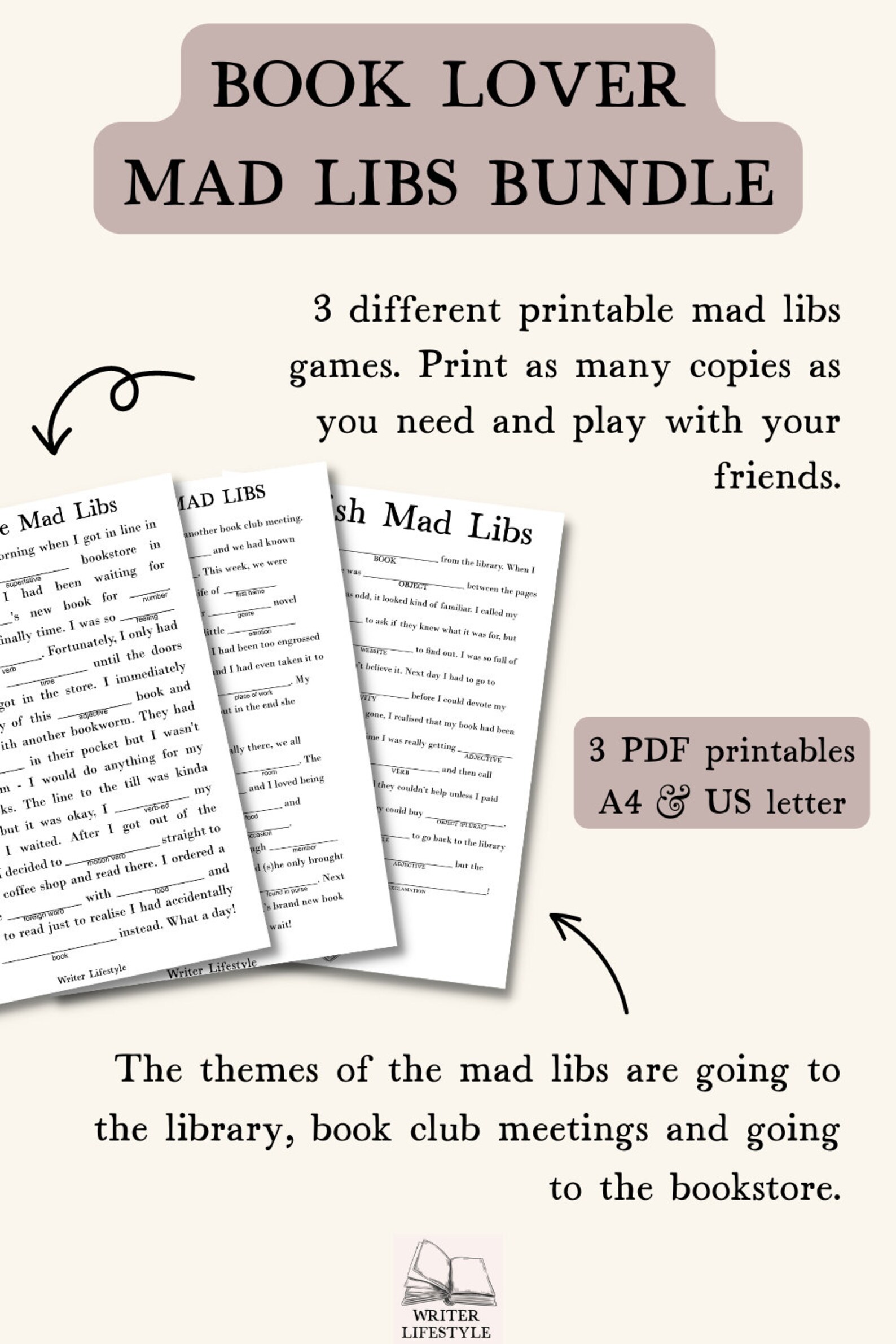Printable Mad Libs Bundle for Bookworms, Book Club Game, Funny Party ...