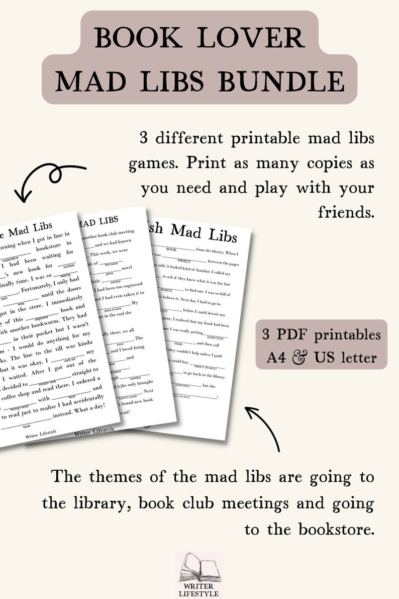 Printable Mad Libs Bundle for Bookworms, Book Club Game, Funny Party ...