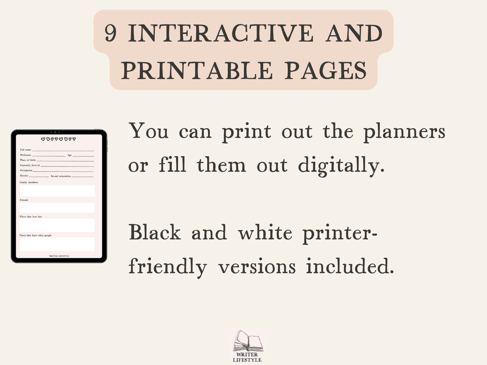 Character Planner for Romance Novels, Interactive and Printable ...