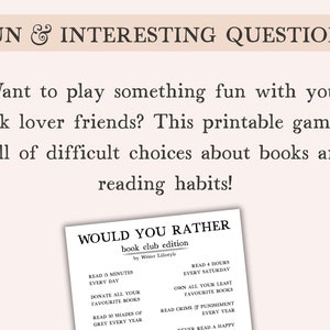 Would You Rather Game for Book Clubs, Printable Icebreaker Activities ...