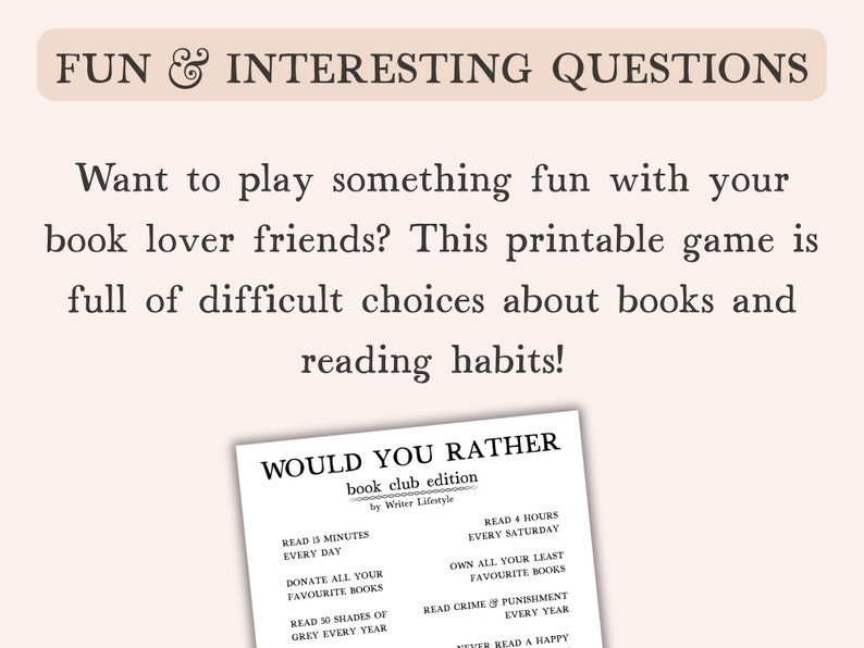 Would You Rather Game for Book Clubs, Printable Icebreaker Activities ...