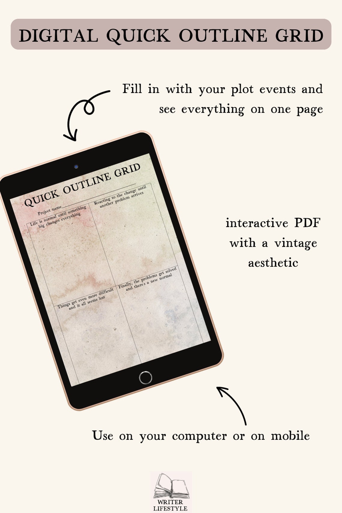 Digital Plot Planner With Vintage Paper Background, Interactive PDF ...