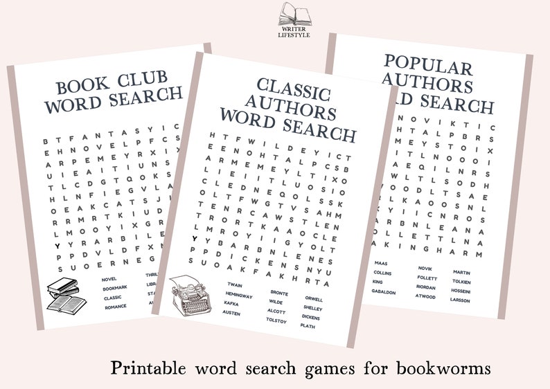 Printable Party Games for Bookworms, Bookish Word Search and Mad Libs ...