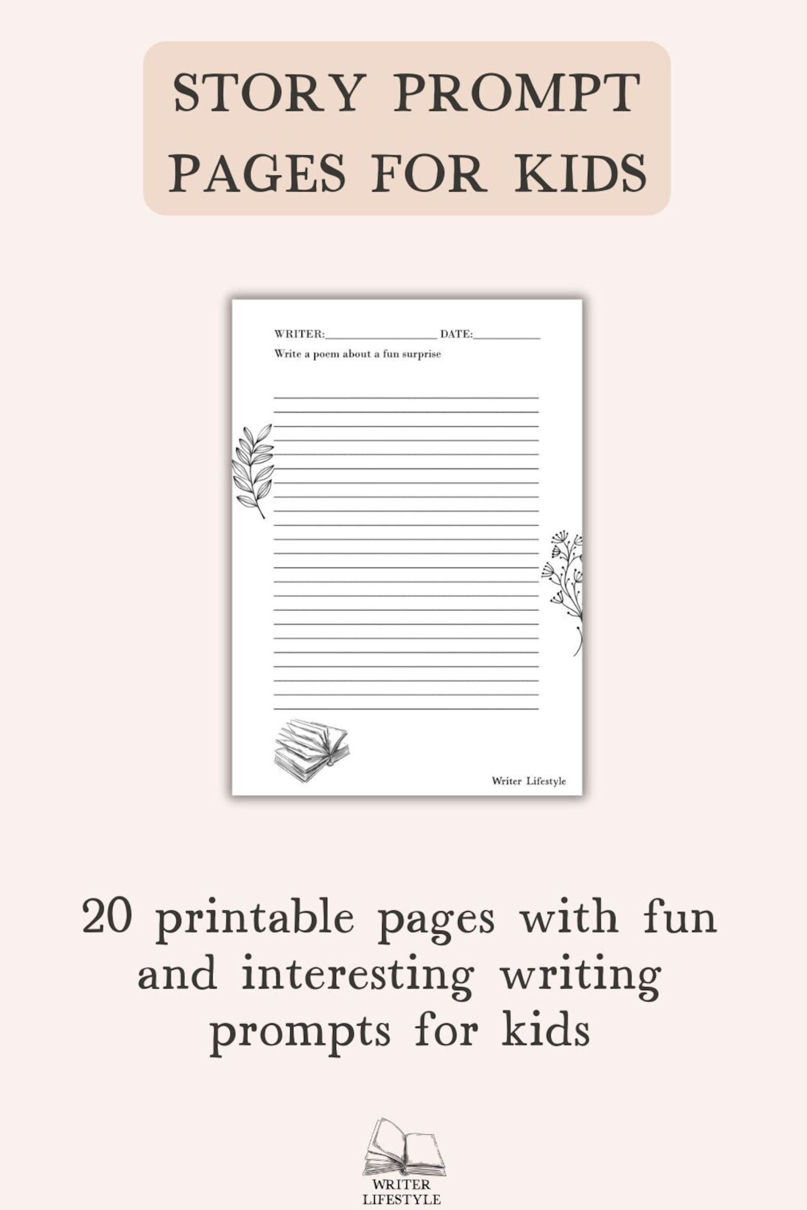 Story Prompts for Kids, Printable Writing Prompt Pages for Middle ...