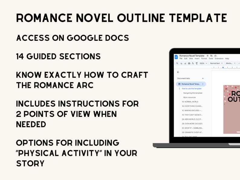 Romance Novel Outline Template for Google Docs, Book Writing Beat Sheet ...