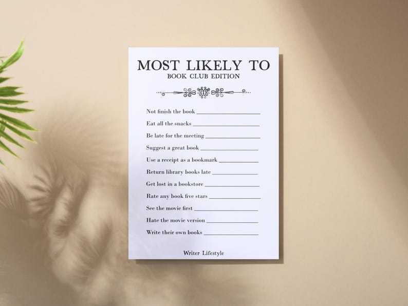 Printable Game "most Likely To" for Your Book Club Meeting Activities ...