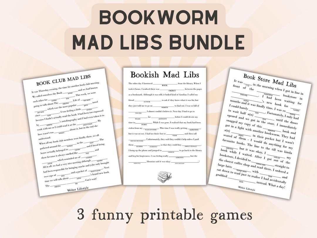 Printable Mad Libs Bundle for Bookworms, Book Club Game, Funny Party ...