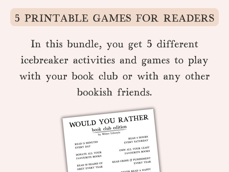 Book Club Icebreaker Activities Bundle, Printable Games, Get to Know ...