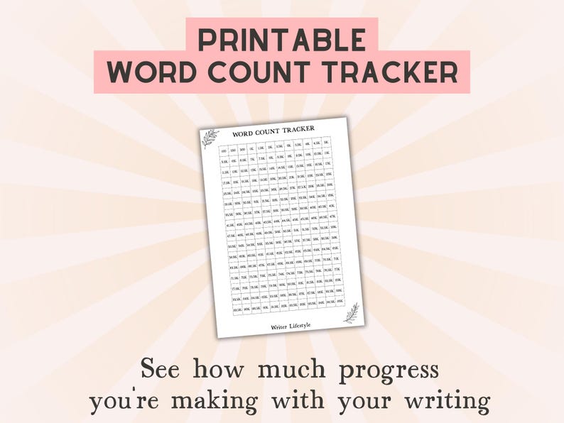 Word Count Tracker for Writers, Printables for Writing a Book ...