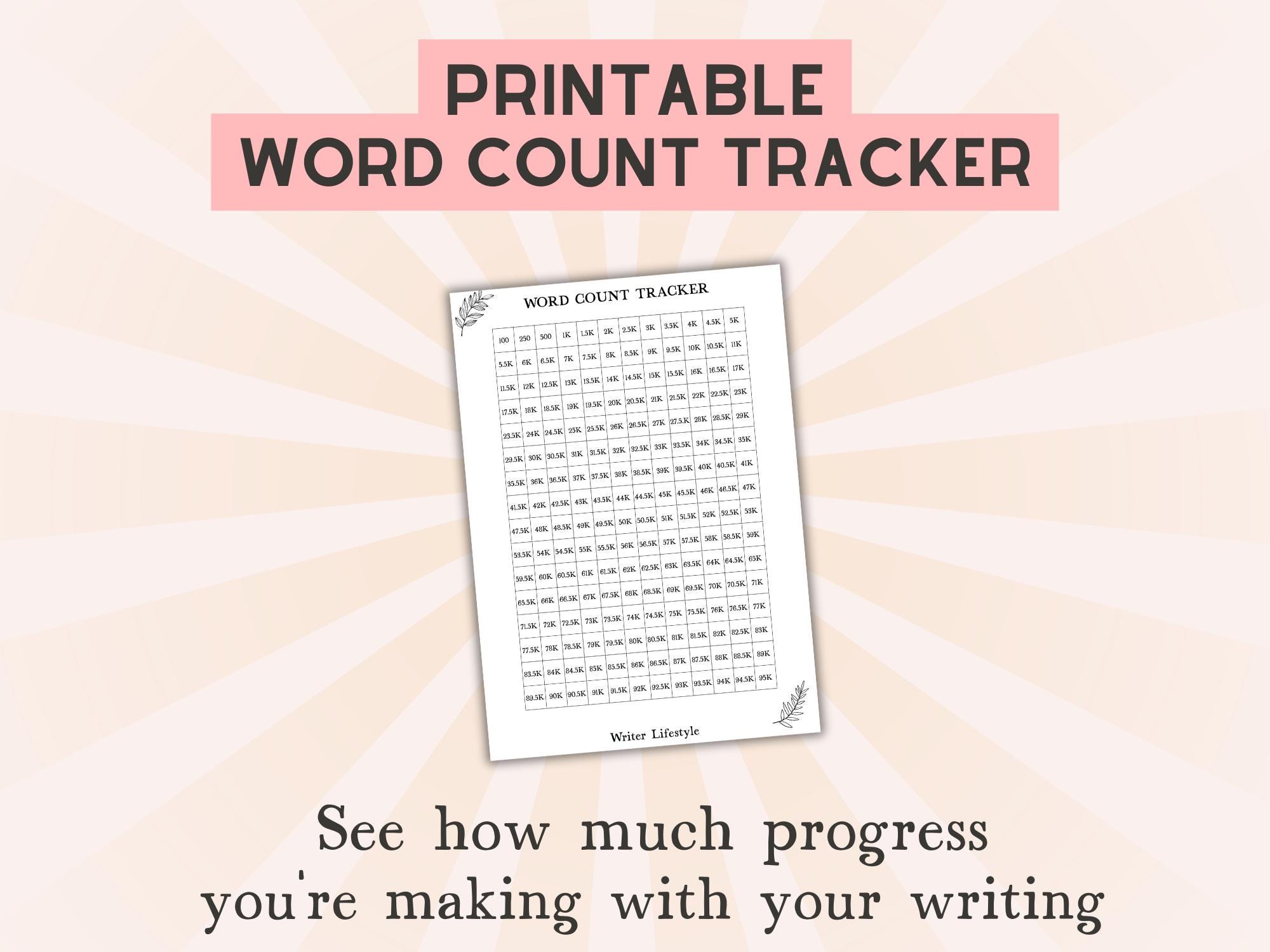 Word Count Tracker for Writers, Printables for Writing a Book ...