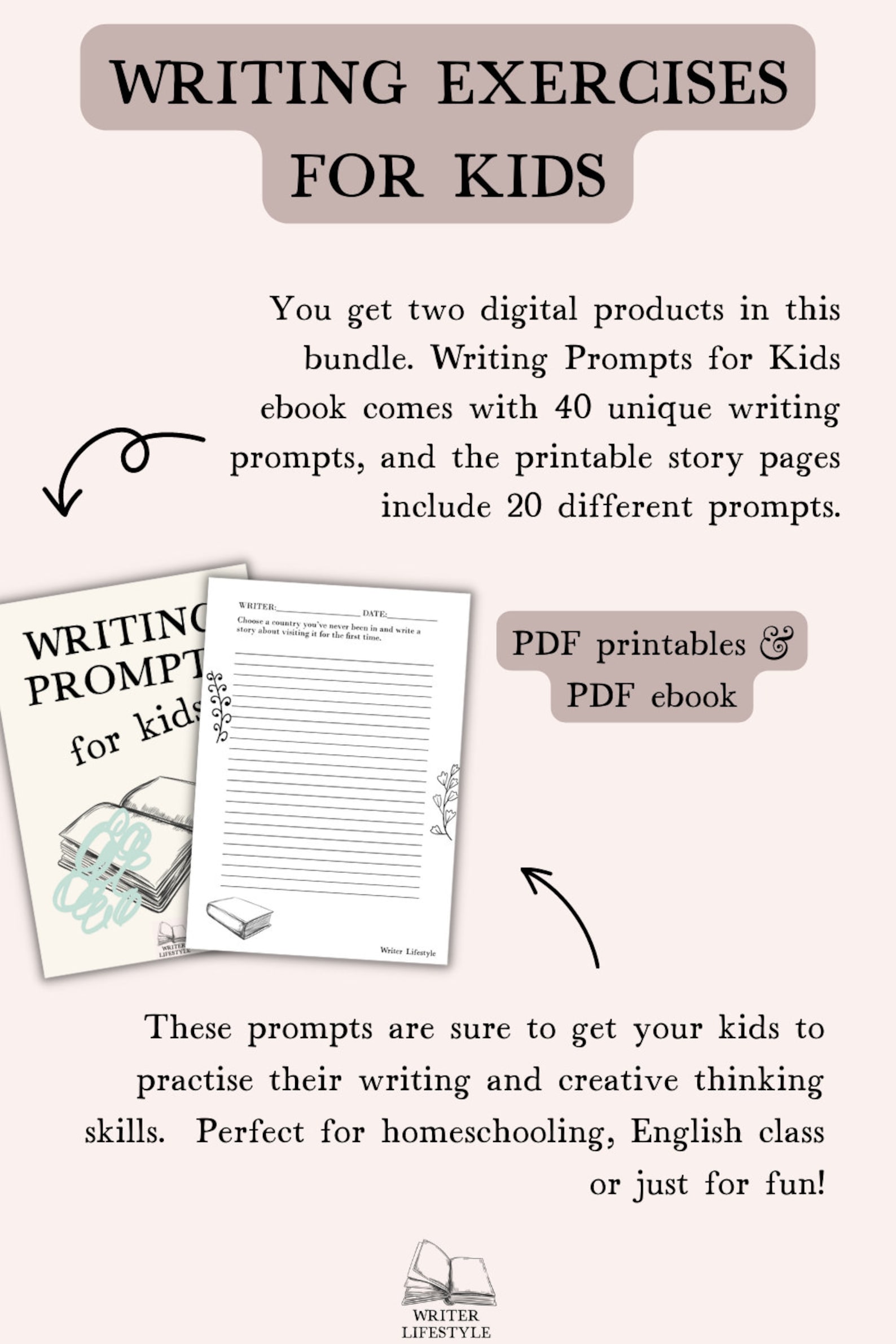 Writing Prompts Bundle for Kids, Fun Story Ideas for Young Writers ...