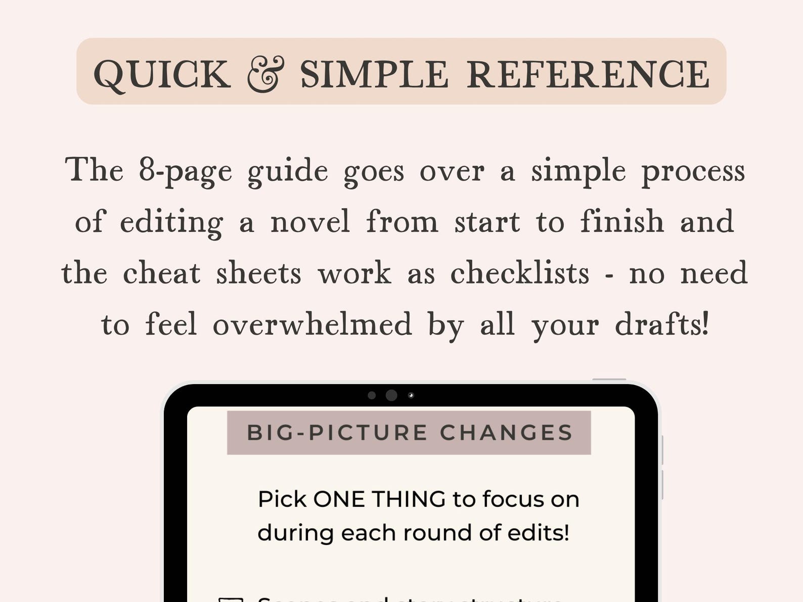 Quick Guide and Cheat Sheets to Editing Your Novel, Printables for ...