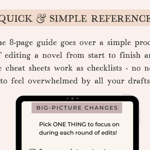 Quick Guide and Cheat Sheets to Editing Your Novel, Printables for ...
