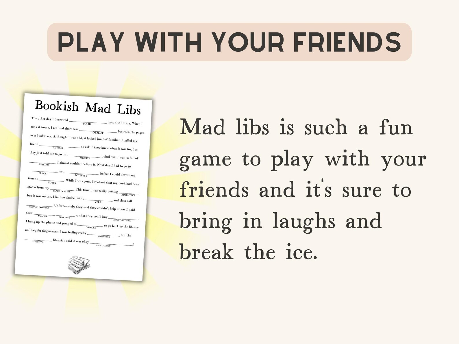 Printable Mad Libs Bundle for Bookworms, Book Club Game, Funny Party ...