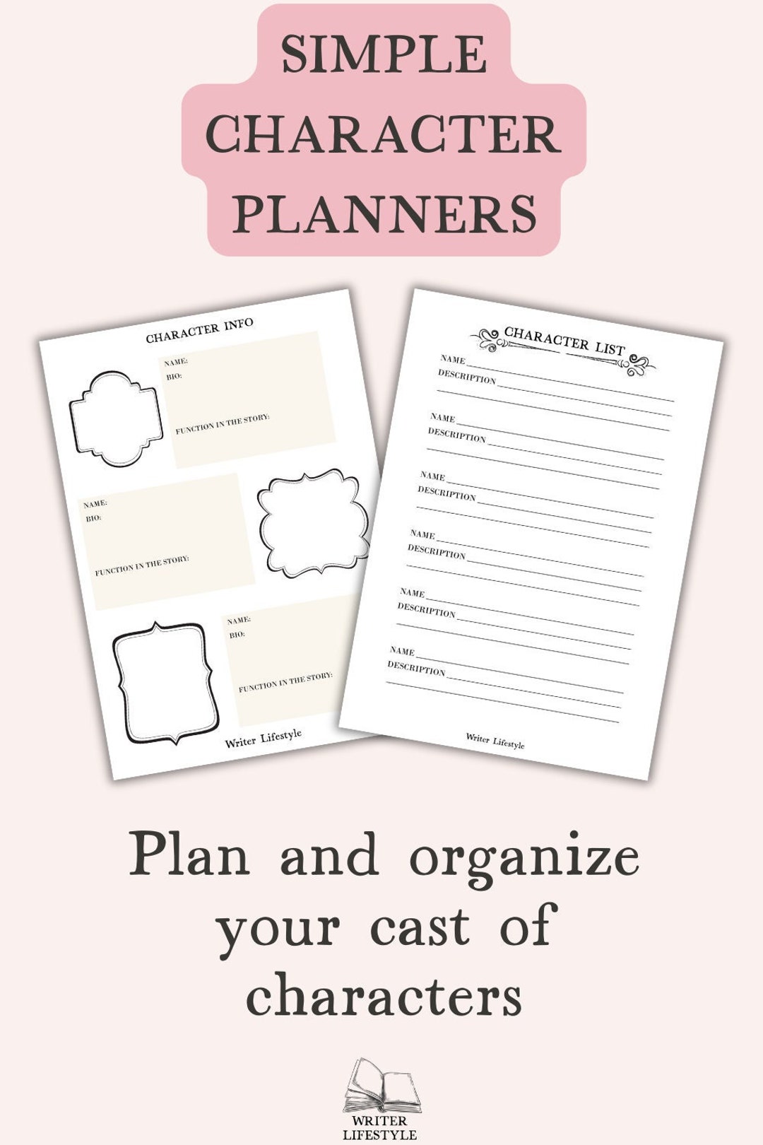 Character Printables for Writers, Character List and Bio Worksheets for ...