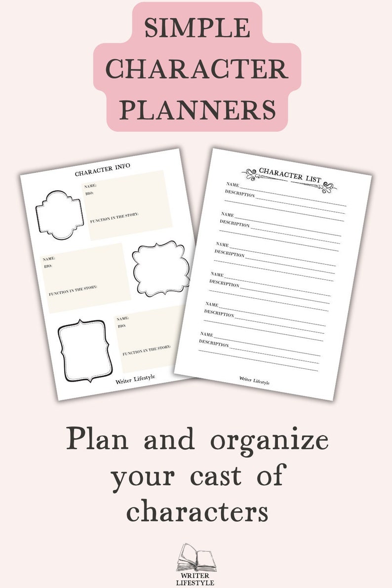 Character Printables for Writers, Character List and Bio Worksheets for ...