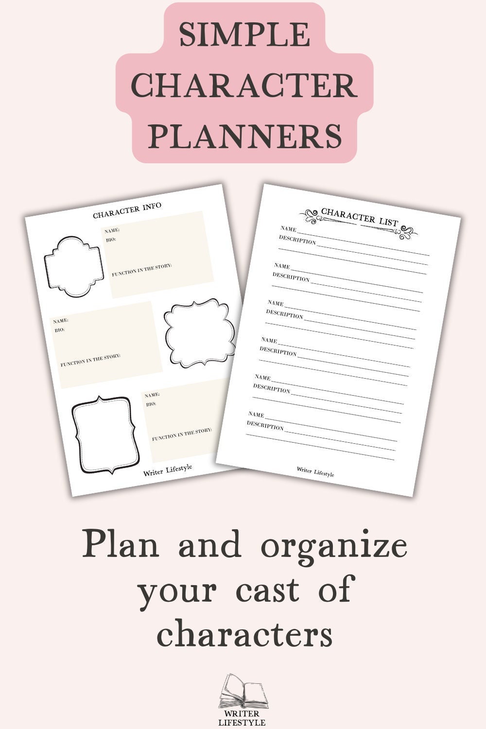 Character Printables for Writers, Character List and Bio Worksheets for ...