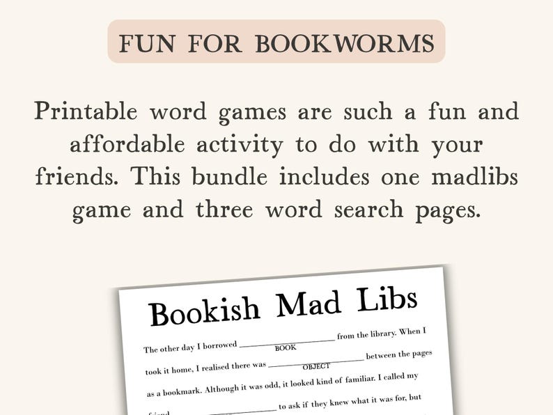 Printable Party Games for Bookworms, Bookish Word Search and Mad Libs ...