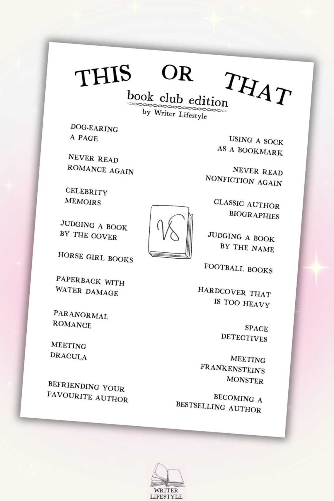 This or That Printable Book Club Game, Reader Party Games for Book ...
