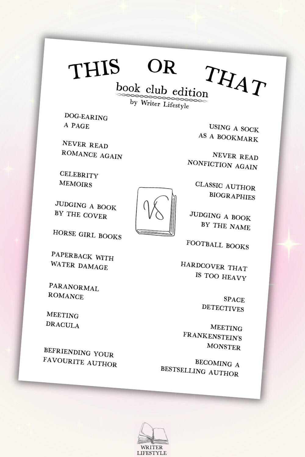 This or That Printable Book Club Game, Reader Party Games for Book ...