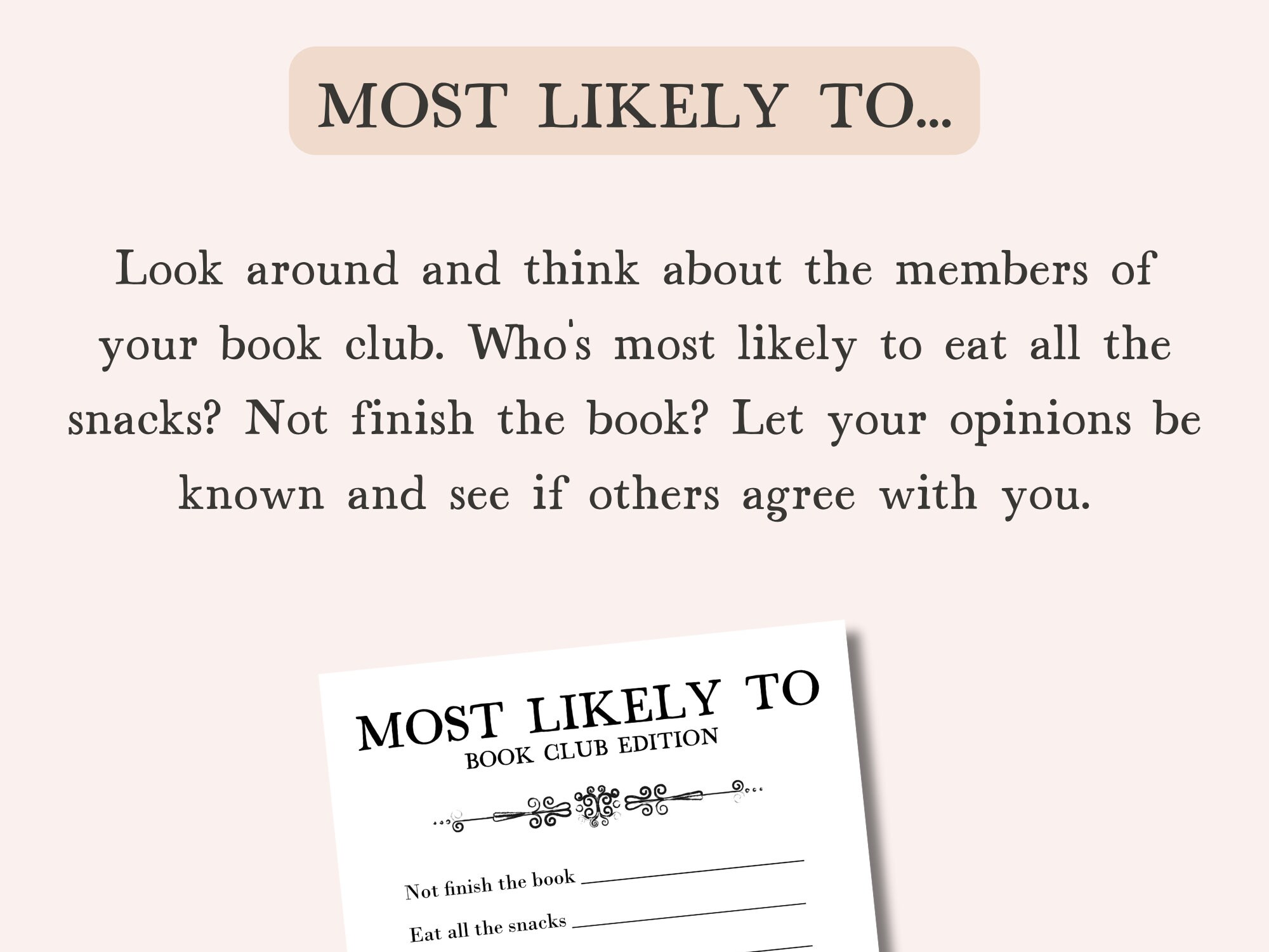 Book Club Game Printable "most Likely To", Fun Party Games for Adults ...