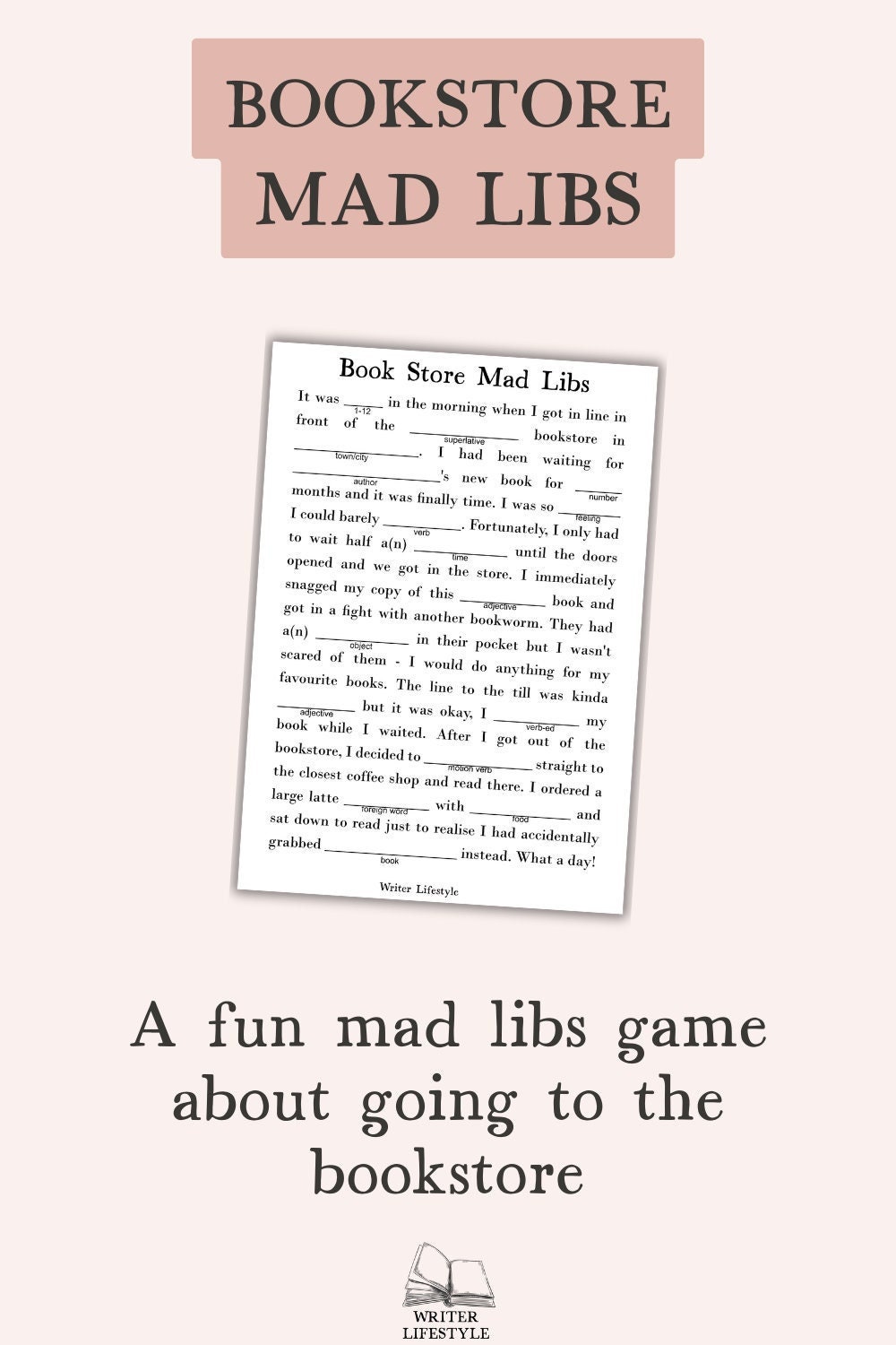 Funny Mad Libs Game for Book Lovers, Printable Bookworm Party Game for ...