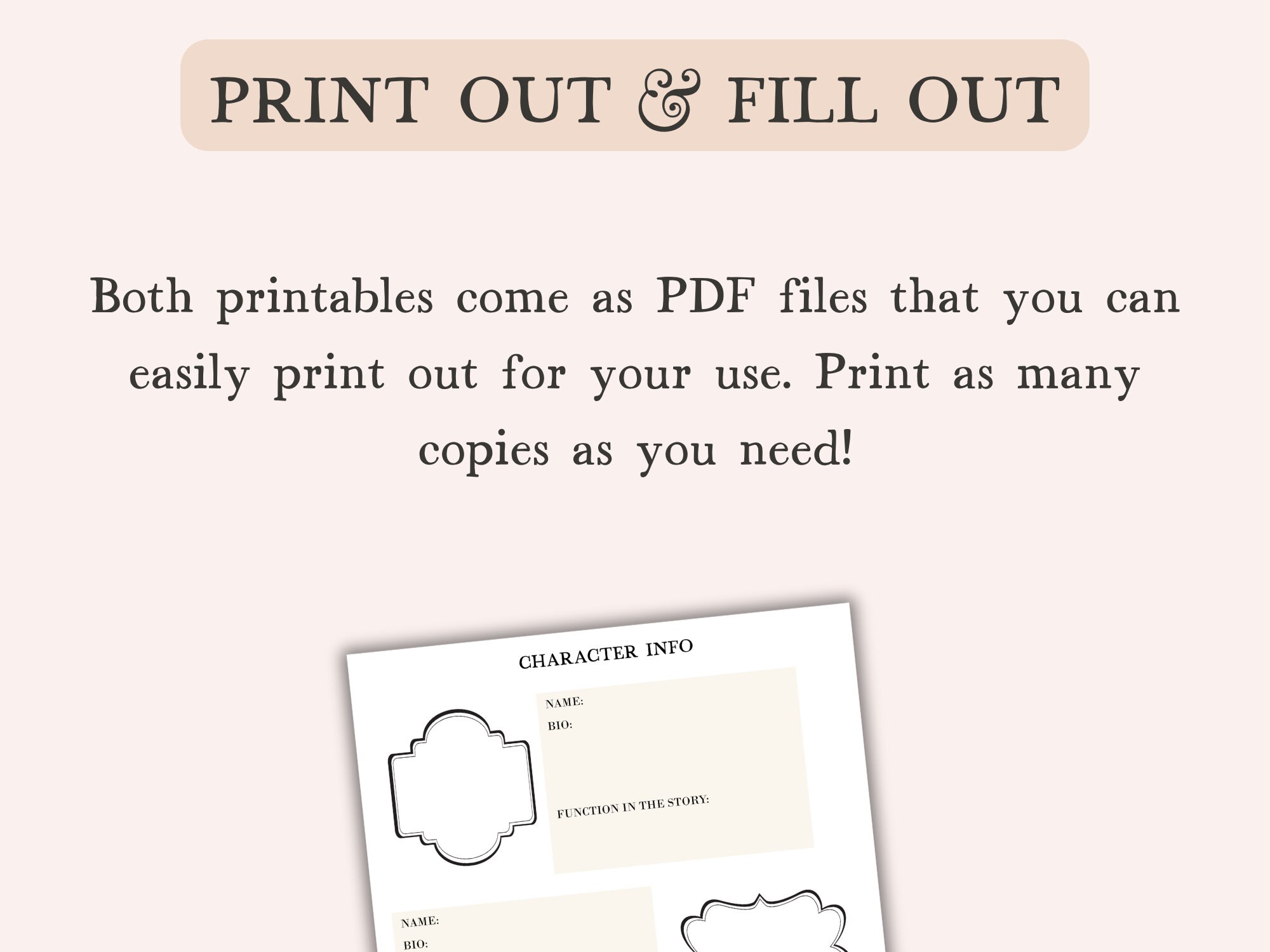 Character Printables for Writers, Character List and Bio Worksheets for ...