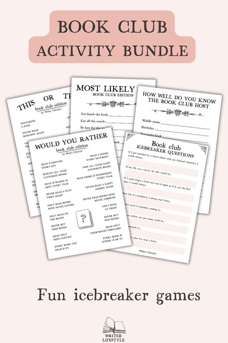 Book Club Icebreaker Activities Bundle, Printable Games, Get to Know ...