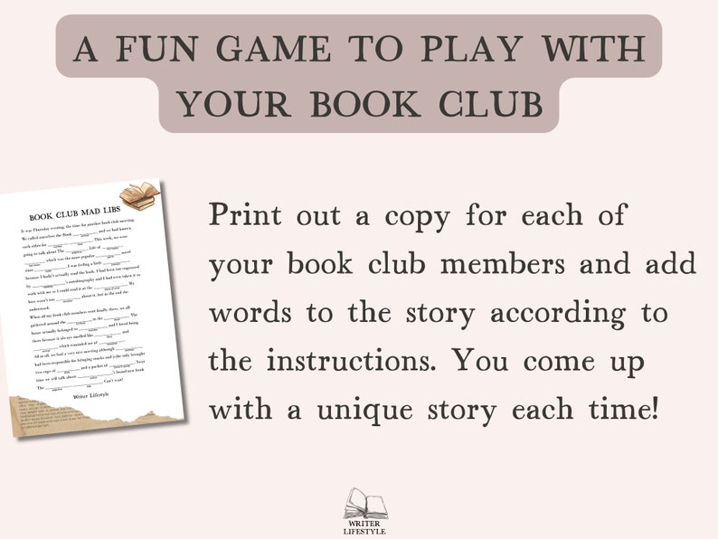 Fun Book Club Game, Printable Mad Libs Party Game for Bookworms - Etsy