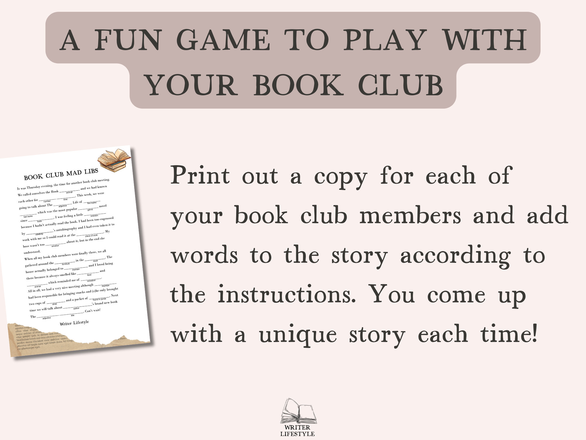 Fun Book Club Game, Printable Mad Libs Party Game for Bookworms - Etsy