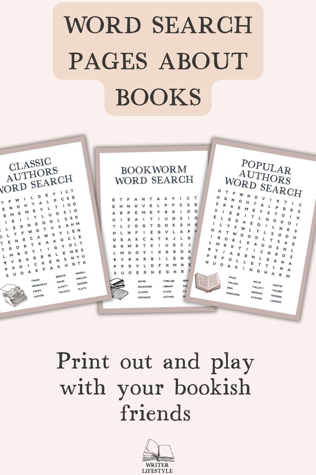 Word Search Bundle for Book Clubs, Printable Puzzle Pages for Teachers ...