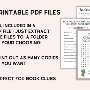 Printable Game Bundle for Book Clubs, Bookworm Party Games, Book Club ...