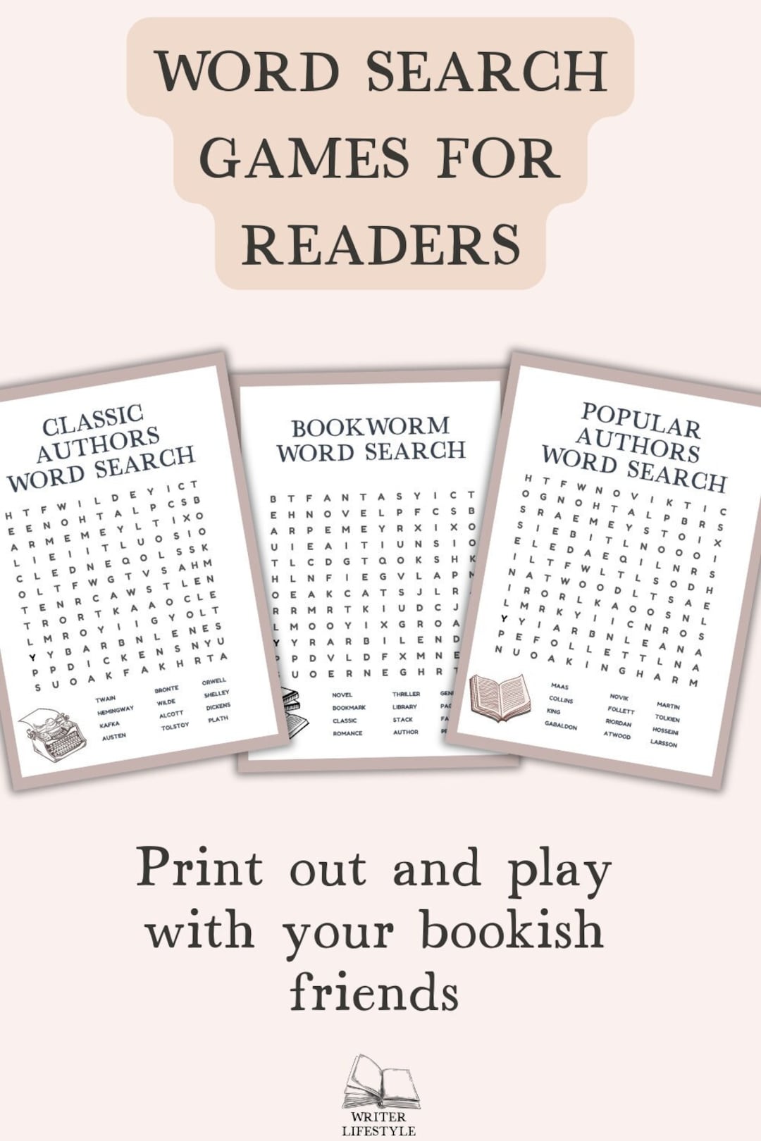 Word Search Bundle for Bookworms, Printable Word Games, Book Club ...