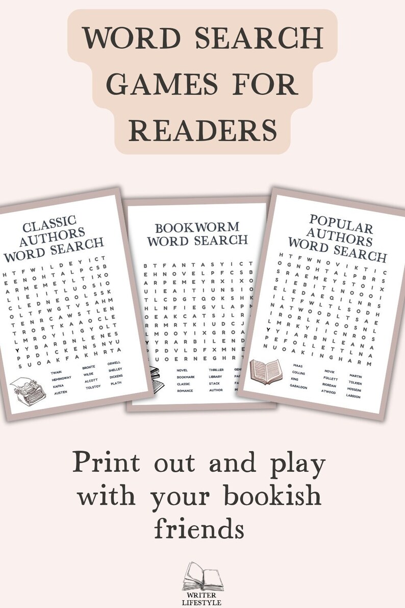 Word Search Bundle for Bookworms, Printable Word Games, Book Club ...