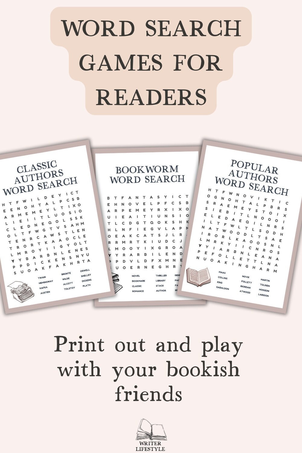 Word Search Bundle for Bookworms, Printable Word Games, Book Club ...